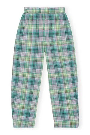 GANNI Seersucker Check Elasticated Pants - Lagoon