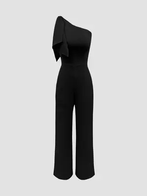 Dress The Population Tiffany Asymmetric Stretch Crepe Wide-leg Jumpsuit - Black