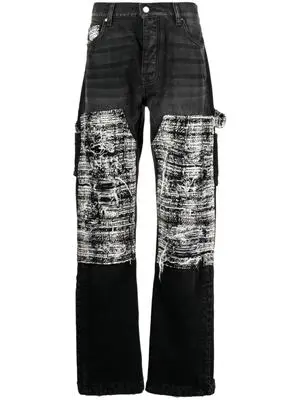 Amiri Tweed Paneling Distressed Jeans
