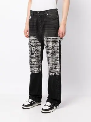 Amiri Tweed Paneling Distressed Jeans