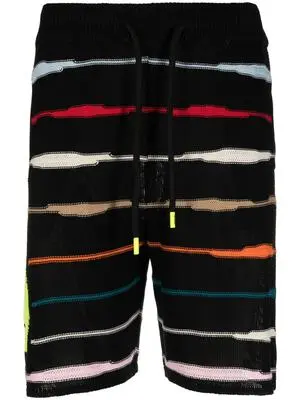 BARROW Intarsia-knit Logo Striped Shorts - Black