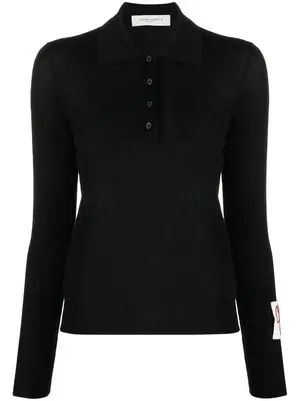 GOLDEN GOOSE Fine-knit Wool Polo Shirt - Black