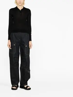 GOLDEN GOOSE Fine-knit Wool Polo Shirt - Black
