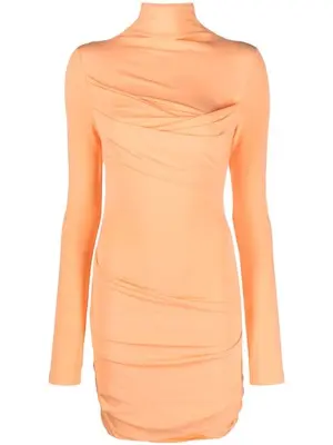 Off-White High-neck Ruched Minidress - Orange