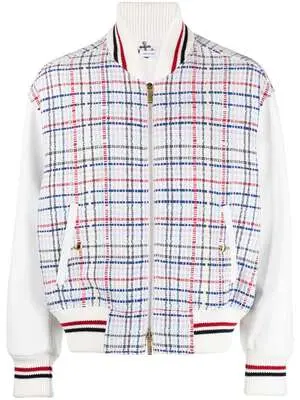 Thom Browne Gingham-check Bomber Jacket - White