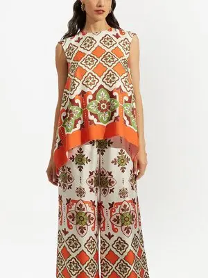 La DoubleJ San Carlo Printed Silk Blouse - Orange