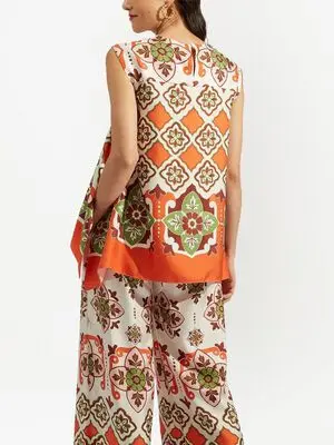La DoubleJ San Carlo Printed Silk Blouse - Orange
