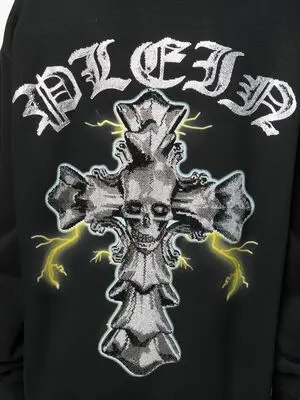 Philipp Plein Gothic Print Rhinestone Embellished Hoodie
