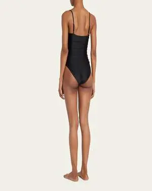 Simkhai Laine Draped Satin One-piece Swimsuit - Black