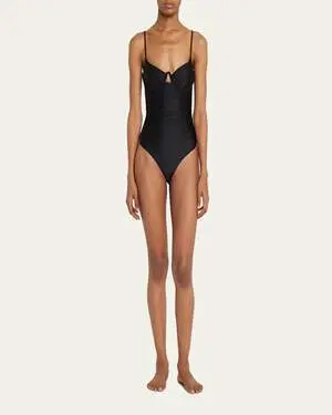 Simkhai Laine Draped Satin One-piece Swimsuit - Black