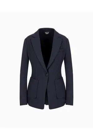 Giorgio Armani Single-breasted Cashmere Jersey Jacket - Blue / Navy
