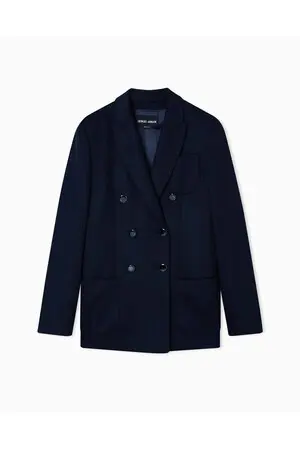Giorgio Armani Virgin Wool And Cashmere Double-breasted Jacket - Blue / Navy
