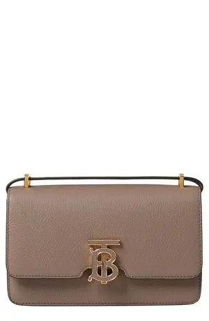 Burberry Tb Elongated Grained Leather Shoulder Bag