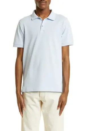 Sunspel Solid Piqué Polo Pastel Blue