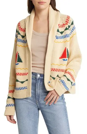 The Great. Sailboat Lodge Shawl Collar Cardigan Cream Multi