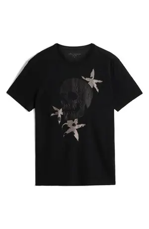 John Varvatos Embellished Skull Floral Linen & Modal Graphic Tee