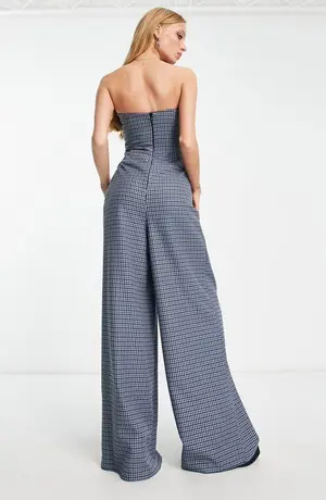 Asos Houndstooth Wide Leg Strapless Jumpsuit