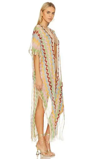 Luli Fama Here Comes The Sun Long Poncho In Beige