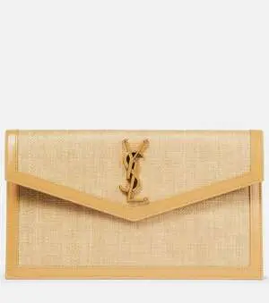 Saint Laurent Uptown Raffia Clutch - Neutrals