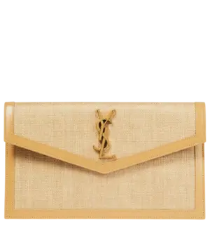 Saint Laurent Uptown Raffia Clutch - Neutrals