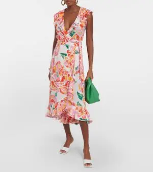 Poupette St Barth Aude Floral Midi Wrap Dress