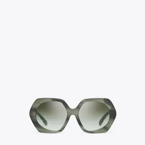 Tory Burch Kira Oversized Sunglasses - Green Horn/dark Green Clear Gradient