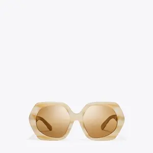 Tory Burch Tory Burch Kira Oversized Sunglasses Ivory Horn/ochre