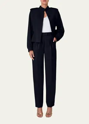 Akris Wool Button-Front Short Coat - Navy