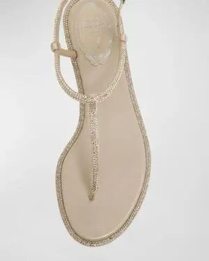 Rene Caovilla Strass T-strap Thong Sandals - Beige