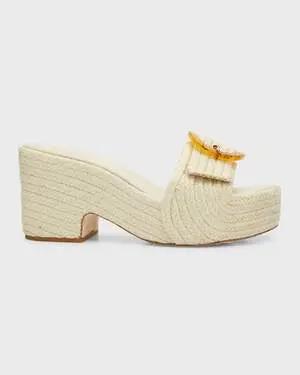Cult Gaia Cleia Jute Buckle Platform Sandals - Off White