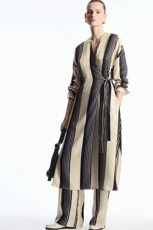 Cos Striped Midi Wrap Dress