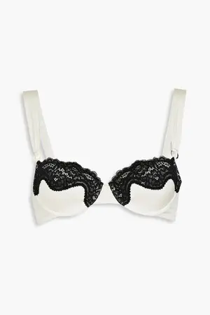 Stella McCartney Lacetrimmed Stretchsilk Satin Underwired Balconette Bra - Ivory