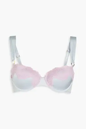 Stella McCartney Lacetrimmed Stretchsilk Satin Underwired Balconette Bra - Sky Blue
