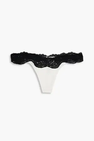 Stella McCartney Lacetrimmed Stretchsilk Satin Lowrise Thong - Ivory