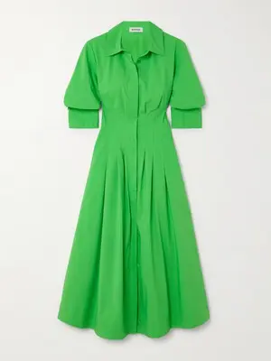 Simkhai Jazz Pleated Cotton-blend Poplin Midi Shirt Dress - Green