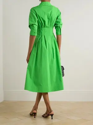 Simkhai Jazz Pleated Cotton-blend Poplin Midi Shirt Dress - Green