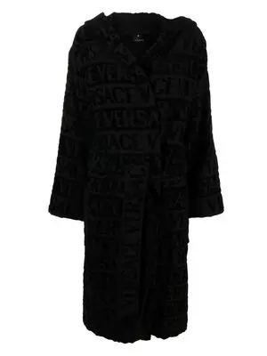 Versace Logo Towelling Belted Robe - Black