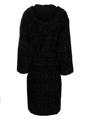 Versace Monogram-pattern Hooded Bathrobe - Black