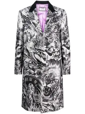 Philipp Plein Graphic Print Wool Coat