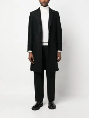 LARDINI Single-breasted Wool Coat - Black