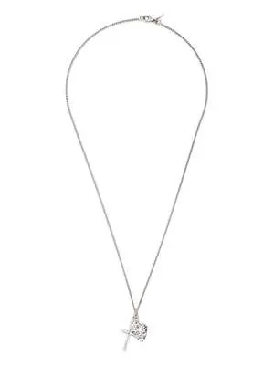 Emanuele Bicocchi Cross And Arabesque Heart Pendant Necklace - Silver