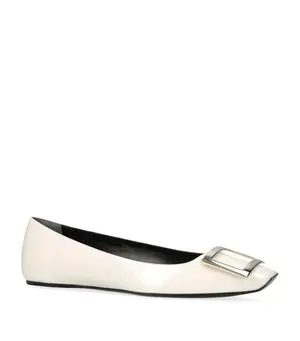 ROGER VIVIER Patent Trompette Ballet Flats - Ivory