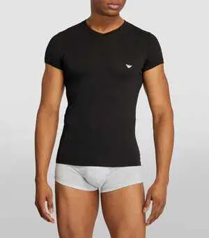 Emporio Armani V-neck Cotton Eagle T-shirt - Black