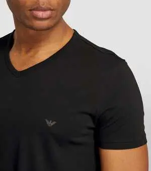 Emporio Armani V-neck Cotton Eagle T-shirt - Black