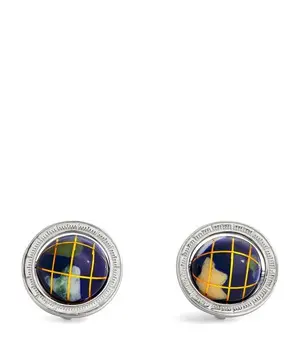 Tateossian Sterling Silver And Lapis Lazuli Globe Cufflinks - Blue
