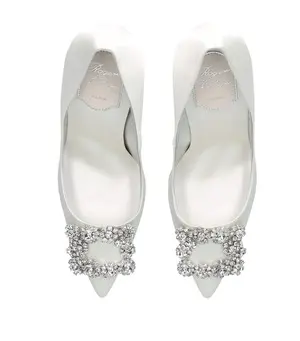 ROGER VIVIER Satin Flower Strass Buckle Pumps - White