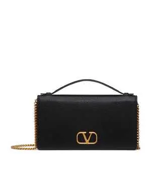 Valentino Garavani Leather Wallet On Chain - Black