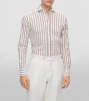 BOSS Cotton Striped Shirt - Red