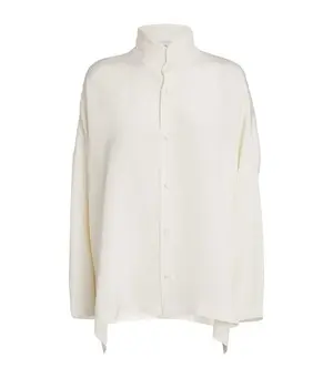 Eskandar Silk Stand-collar Shirt - White