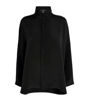 Eskandar Silk Stand-collar Shirt - Black